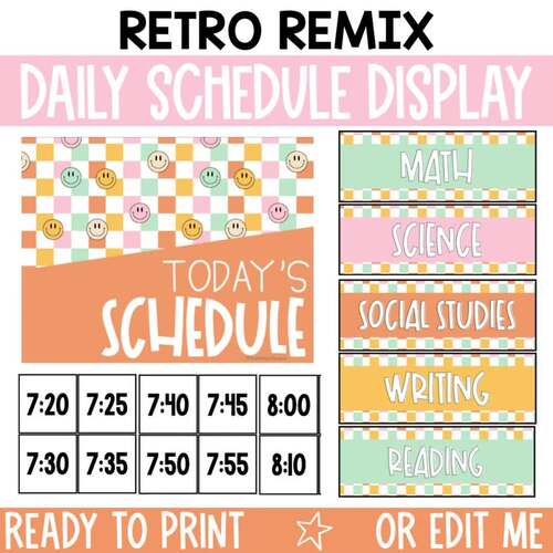 Retro Editable Daily Schedule Display for Classroom / Groovy Visual ...