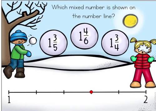 Identify Mixed Numbers on a Number Line - Winter Themed Digital Boom Cards