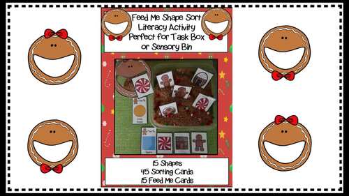 Feed Me Shapes Gingerbread Theme Sensory Bin Task Box Math Center Activity