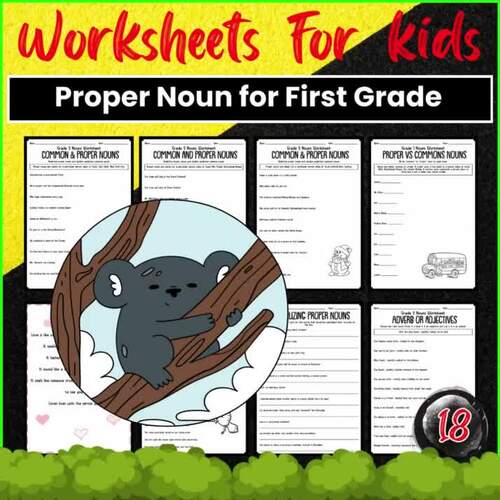 Proper Noun Verbs Adjectives Worksheets for First Grade by Lib Anatomy ...