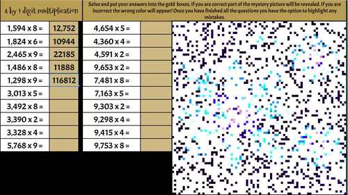 4 by 1 Digit Multiplication Christmas 4th Grade Math Winter Pixel Art ...
