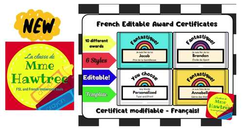 French Editable Award Certificates -Certificat modifiable - Français!