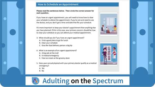 Independent Living Skills SPED Activity - How to Schedule Appointments