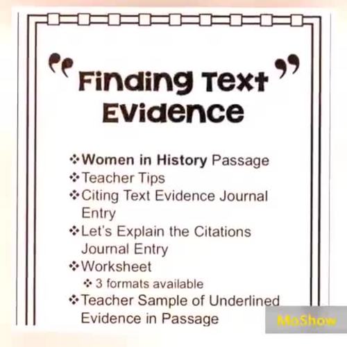 Citing and Finding Text Evidence | Women in History Reading Passage