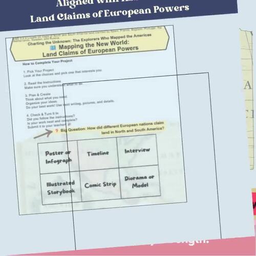 HSS 5.2.4 PBL Choice Board- European Land Claim, Early America | TPT