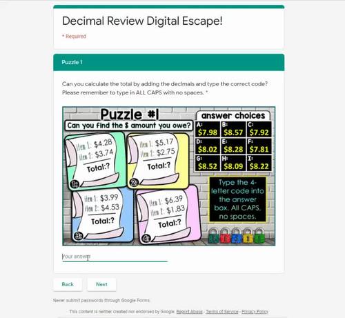Decimal Review Digital Math Escape Room Activity by Scaffolded Math and ...