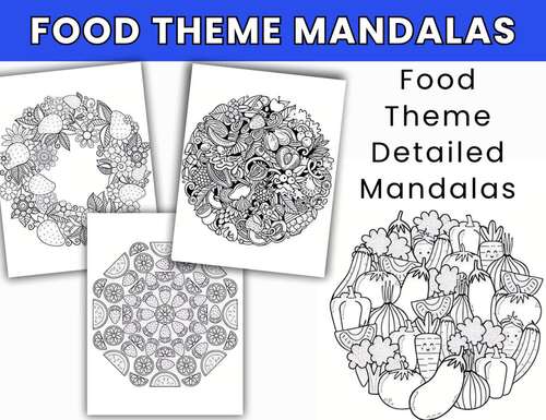Food-Themed Mandala Detailed Coloring Pages-30 Food Coloring Sheets