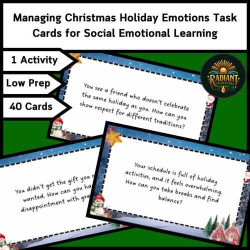 Managing Christmas Holiday Emotions Task Cards for Social Emotional ...