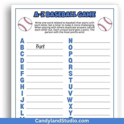 Baseball Team A-Z Word/Alphabet Game, Easy Printable Activity | TPT