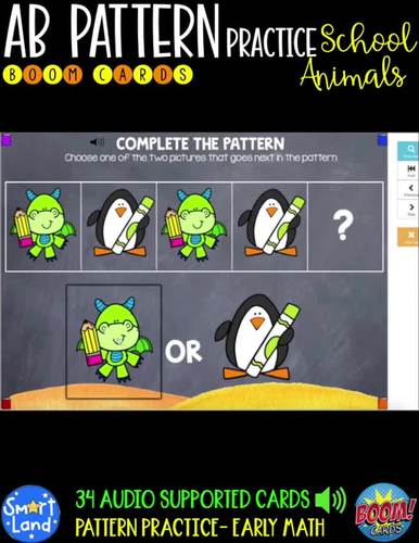 AB Pattern Practice digital cards | School Animals by Smart Land Printables