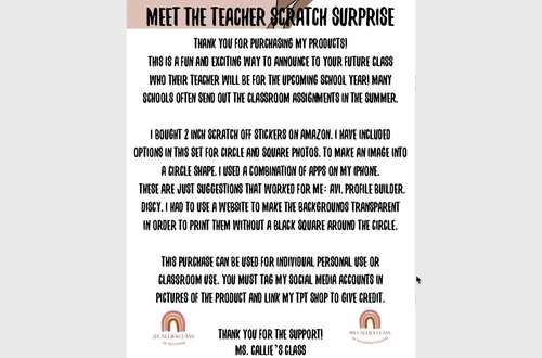 Meet the Teacher- Scratch Off Sticker Classroom Assignment (over summer)