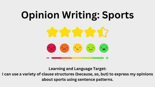 Scaffolded OPINION Writing: SPORTS Newcomer and Level 1 (ESL, EFL, EL)
