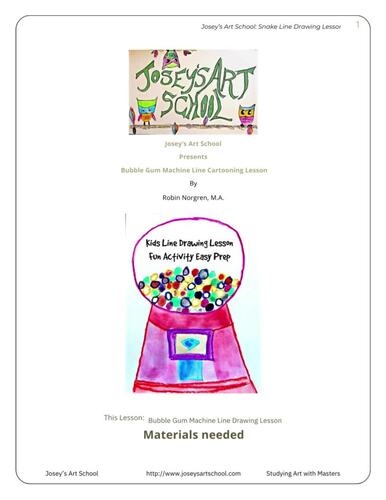 Bubble Gum Machine Directed Line Drawing Lesson Easy Prep Fun Sub Plan