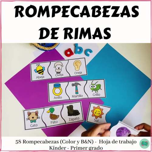 Rhyming Puzzles In Spanish | Rompecabezas De Rimas by Joyfully Dual