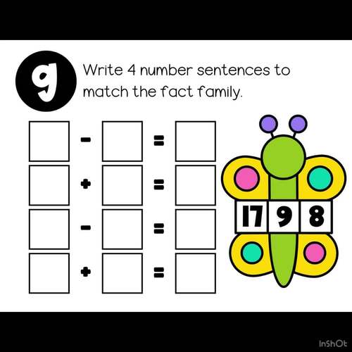 Spring Butterfly Addition & Subtraction Fact Families within 20 Task Cards