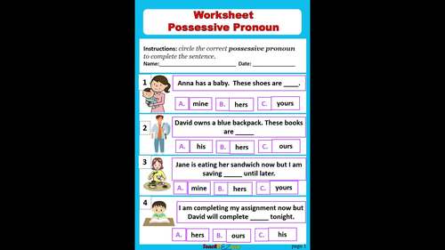 Possessive Pronouns Worksheet by TeachDEZway | TPT