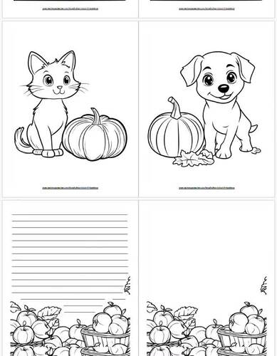 Fall Autumn Coloring Pages Writing Sheet Lined Paper Drawing Prompt ...