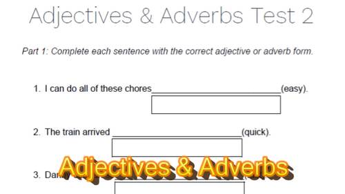 Adjectives and Adverbs Worksheets for Review for 2nd and 3rd Grade