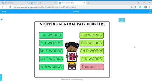 Stopping Minimal Pair Counters | Boom Cards™ | Distance Learning