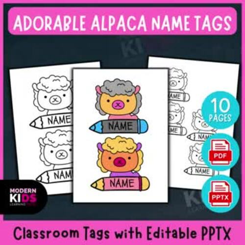 Alpaca Name Tags - Editable PPTX, PDF file by ModernKids LearningPress