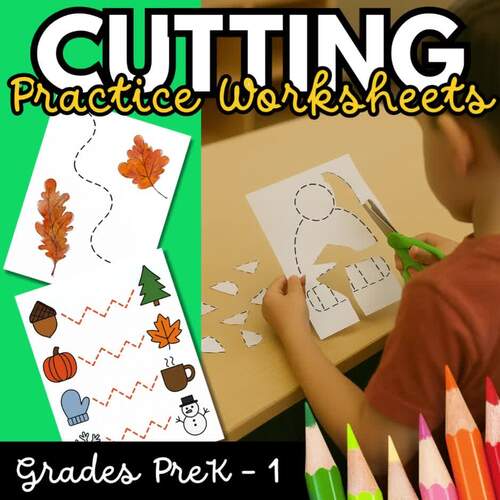 Zigzag + Cutting Practice Worksheets | Fine Motor Skills | Autumn & Winter