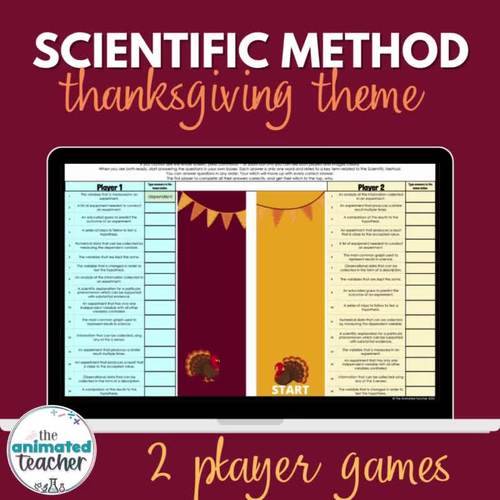 Scientific Method Thanksgiving Activity 2-player racing game bundle