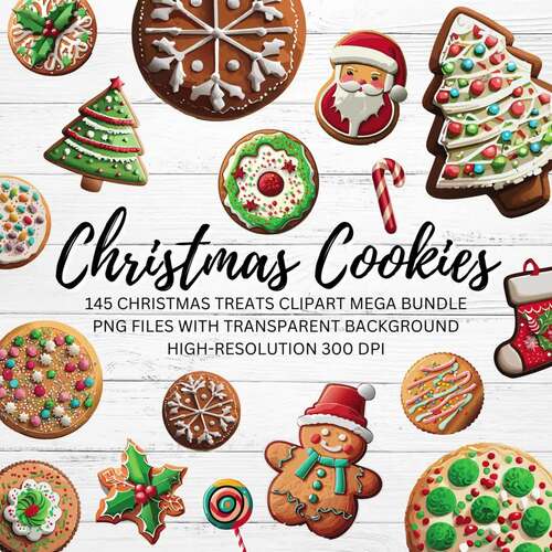 Christmas Cookie Clipart BUNDLE, 145 PNG files with Transparent Background