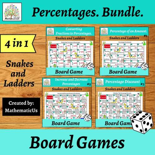 Percentages Snakes and Ladders Dice Games Bundle by MathematicUs
