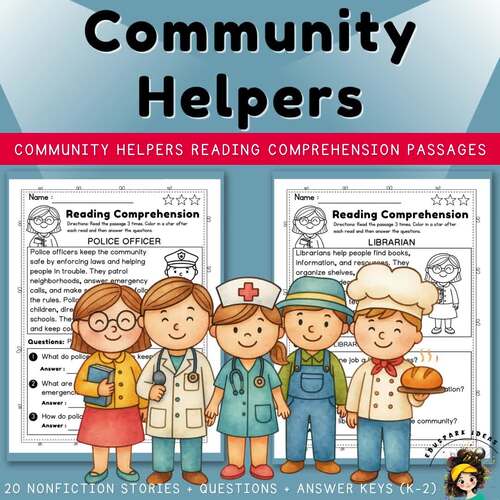 Community Helpers Reading Comprehension Passages Worksheets K–2nd Grade