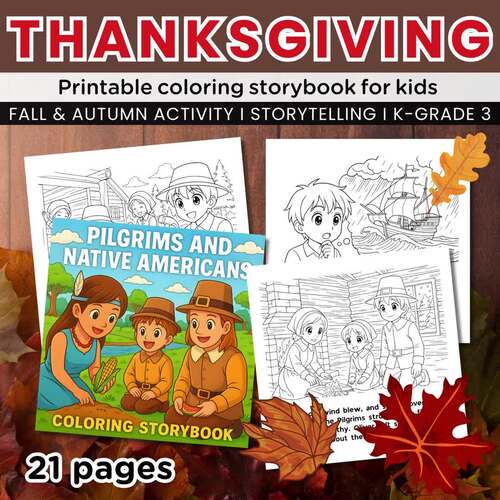 Pilgrims and Native Americans Coloring Storybook, Fun Thanksgiving ...