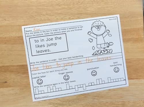 Sentence Writing Scrambled Sentences Grades 1-2 Autumn Writing Worksheets