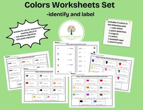 Colors Worksheets set-multiple choice, draw a line (11.5 x8) | TPT