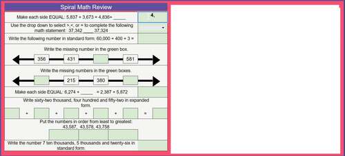 NO PREP - Spiral Math Review for 3rd or 4th grade - Sunset Beach