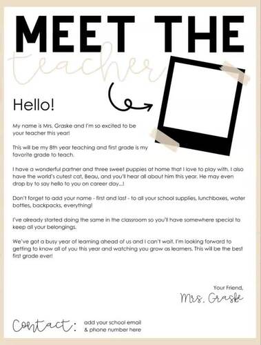 B+W Neutrals Meet the Teacher & Class Newsletter Pack ☆ EDITABLE