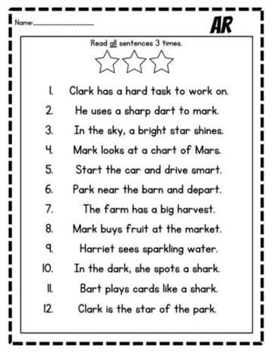 Bossy R Decodable Sentences ar er ir ur or ore by Ladybug Lane Creations