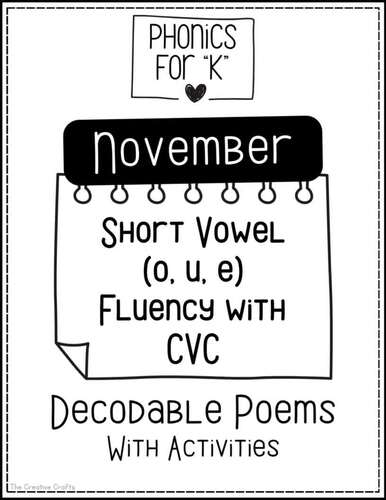November Phonics Decodable Poems for K: Short o u e, CVC Fluency, SoR ...