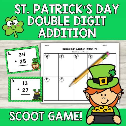 St. Patrick's Day Double Digit Addition Scoot Game | With Regrouping ...