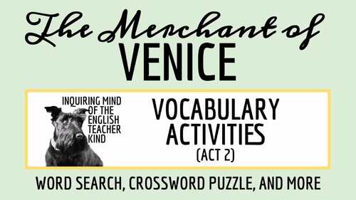 Shakespeare's The Merchant of Venice Act 2 Vocabulary Games for High School
