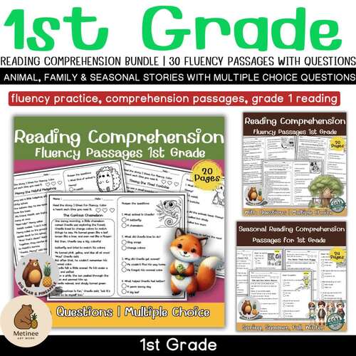 1st Grade Reading Comprehension Bundle | 32 Fluency Passages with Questions