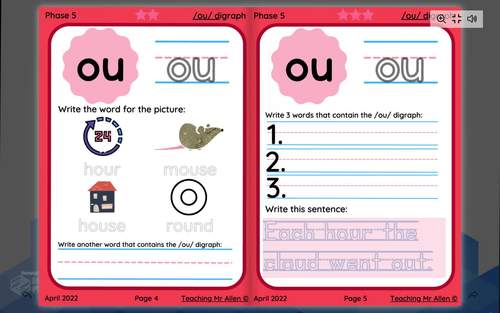 OU Digraph Phonics & Handwriting Workbook, Independent Printable Activity