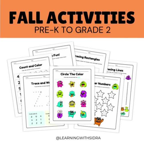 Fall Halloween Activities Worksheets| Tracing, Coloring & Counting