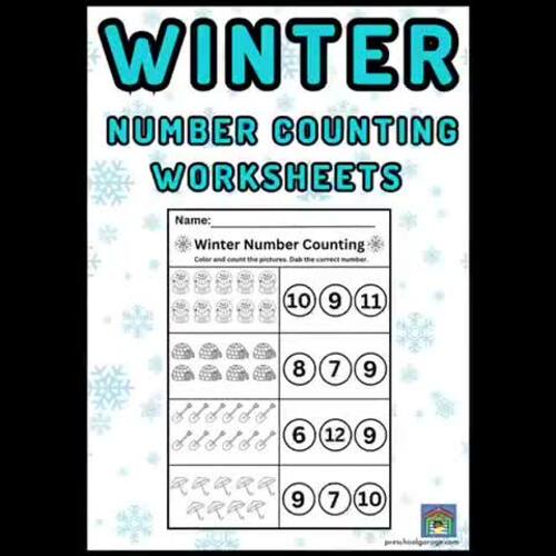 Winter Number Counting Worksheets by Preschool Garage | TPT