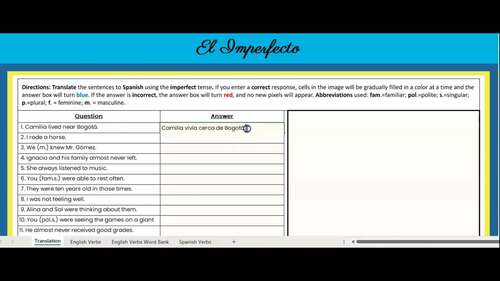 Spanish Imperfect Digital Mystery Picture Reveal Excel Pixel Art Mayan ...