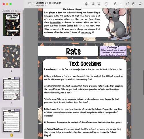 Rats || Spooky Animal Informational Text || Halloween Guided Reading Packet
