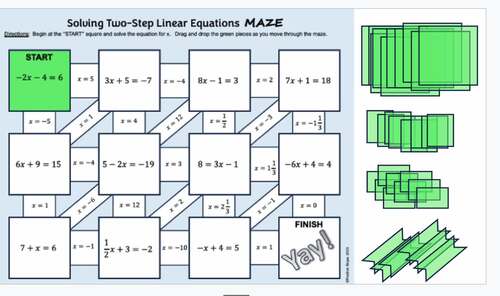 Solving 2-Step Linear Equations Maze Activity by Positive Slope | TPT
