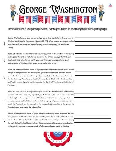 George Washington Reading, Writing, Multiple Choice Multi-level ...