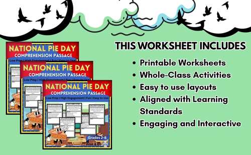 Sweet Literacy Fun! National Pie Day Reading Comprehension Activities ...