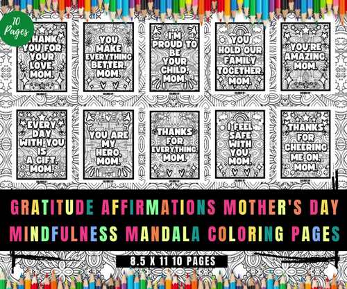 Gratitude Affirmations Mother's Day, Mindset Growth Sayings Coloring Pages