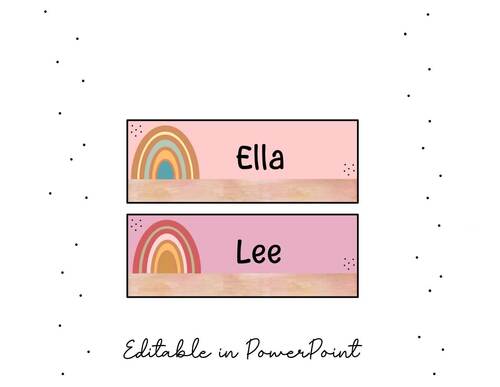 Classroom Labels, Boho Rainbow Student Name Tags, Editable Name Plates