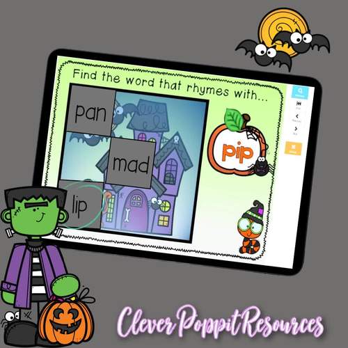 Halloween Rhyming CVC Words Boom Cards by Clever Poppit Resources